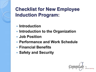 Checklist for New Employee Induction Program | PPTX