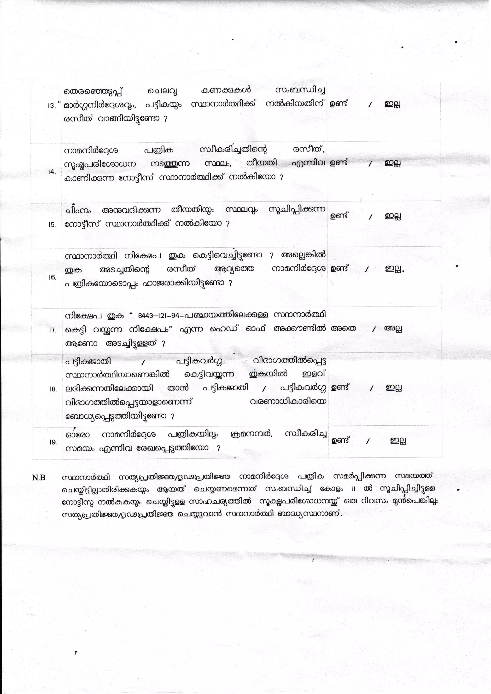 Kerala LSG Election..Check list for nomination | PDF
