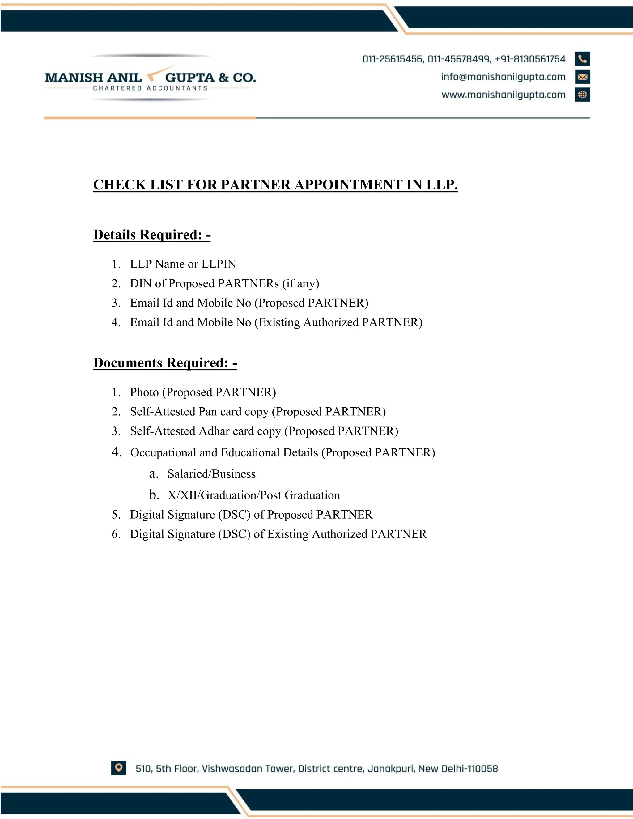 Check List for Partner Appointment in LLP | PDF