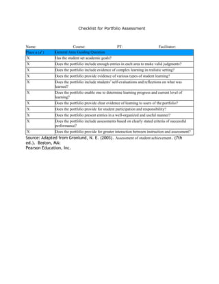 Portfolio Assessment In Education