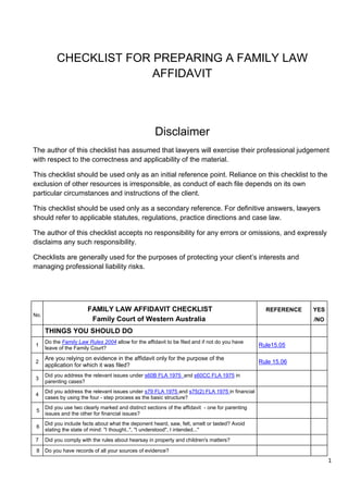 Checklist for preparing a Family Court affidavit | DOCX