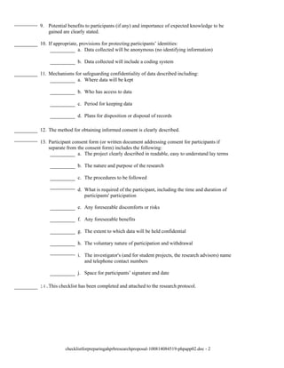 Checklist for preparing a hprb research proposal | DOC