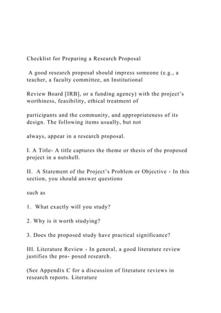 Checklist for Preparing a Research Proposal A good resear.docx | Education