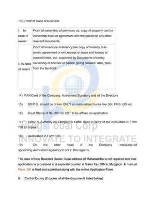 Checklist for registration under vat, cst & pt and central excise | PDF
