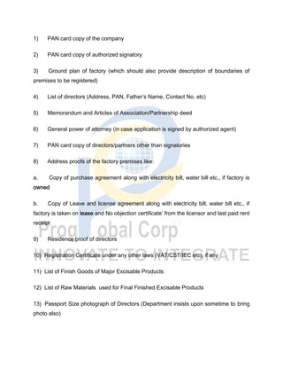 Checklist for registration under vat, cst & pt and central excise | PDF