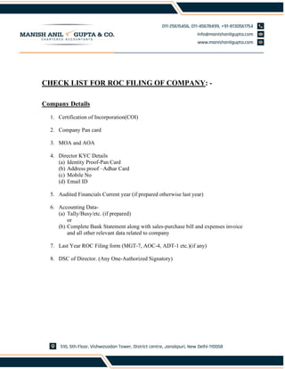 Check List for ROC Filing of Company _ MAG | PDF