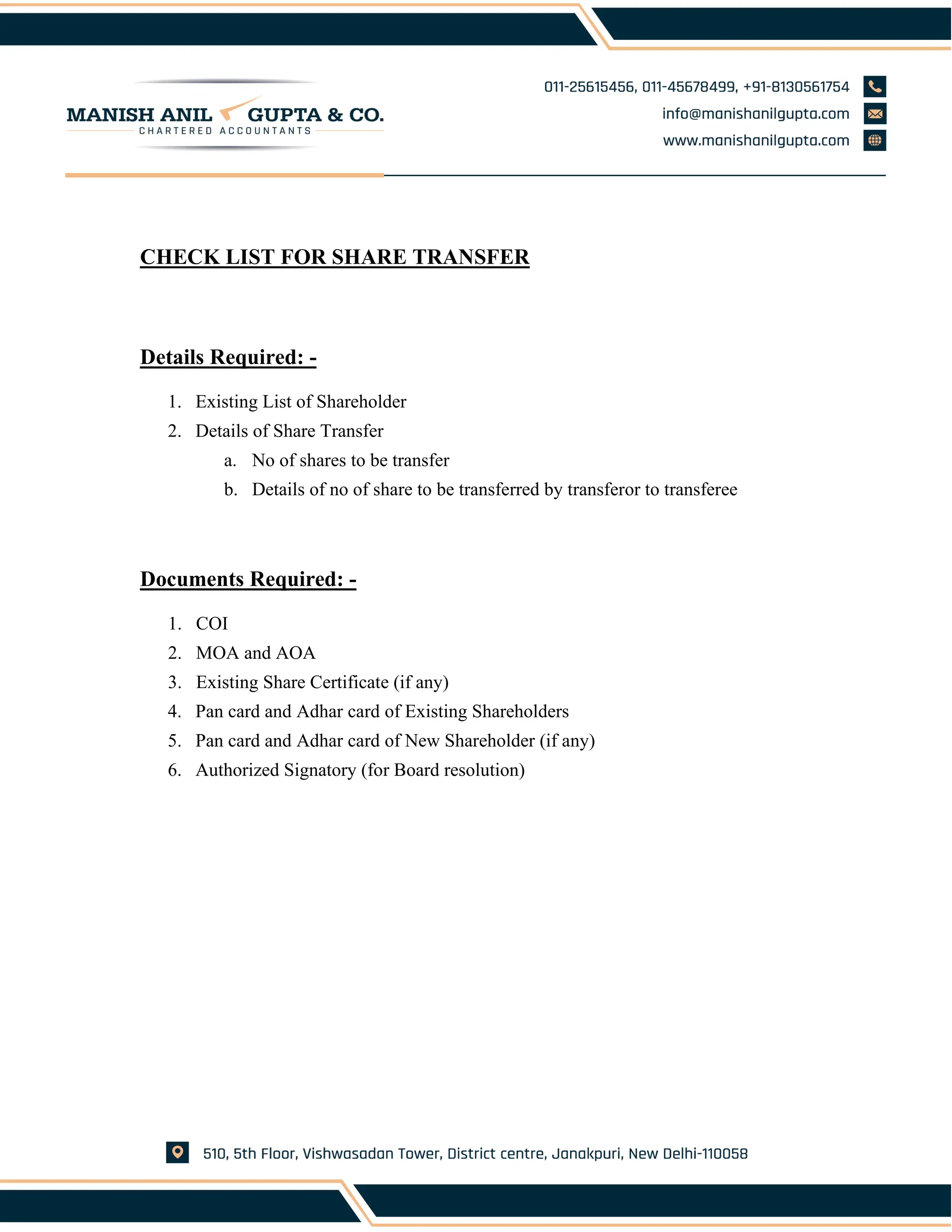 Get Check List for Share Transfer from MAG | PDF