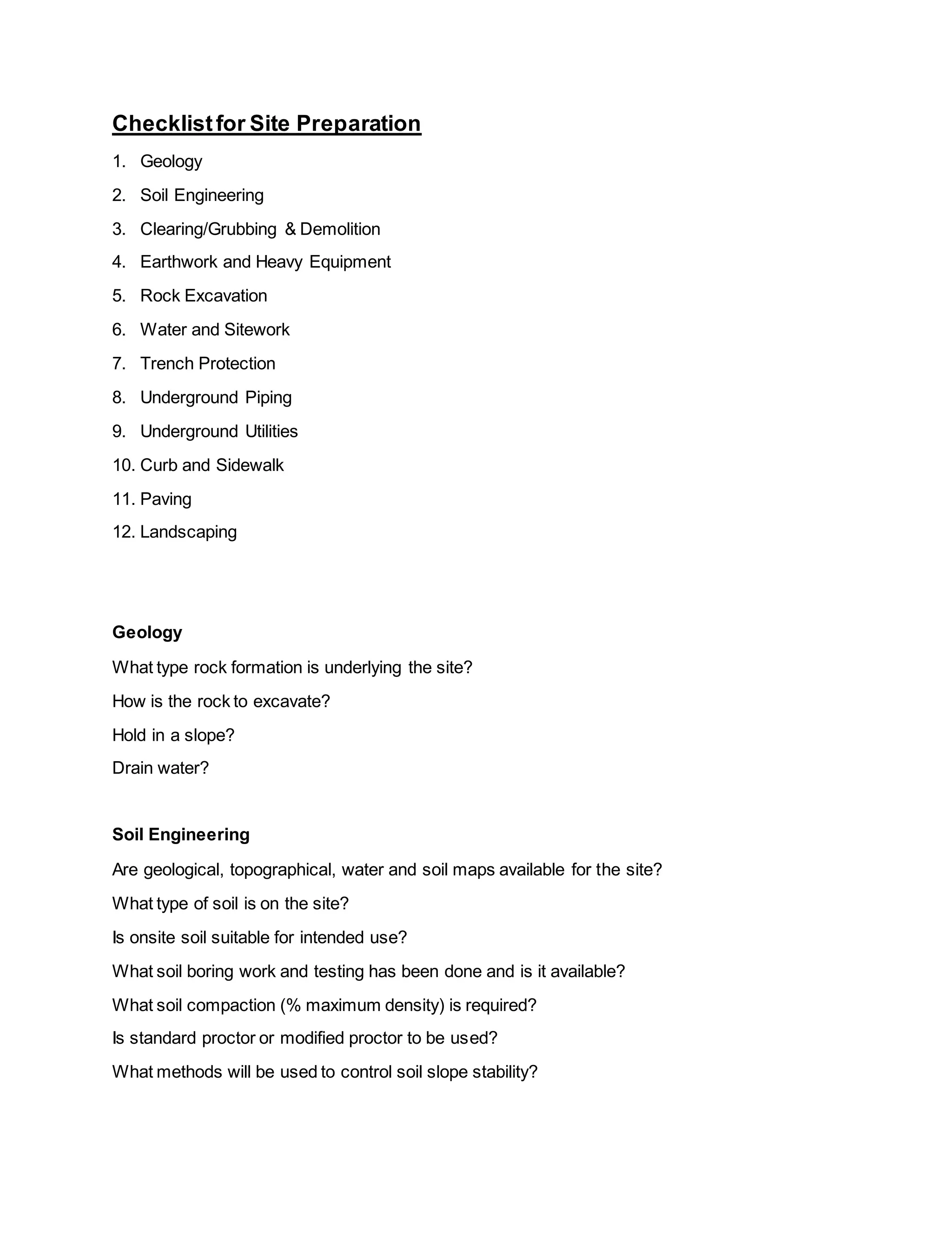 Checklist for site preparation and establishment | DOCX