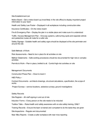 Checklist for site preparation and establishment | DOCX