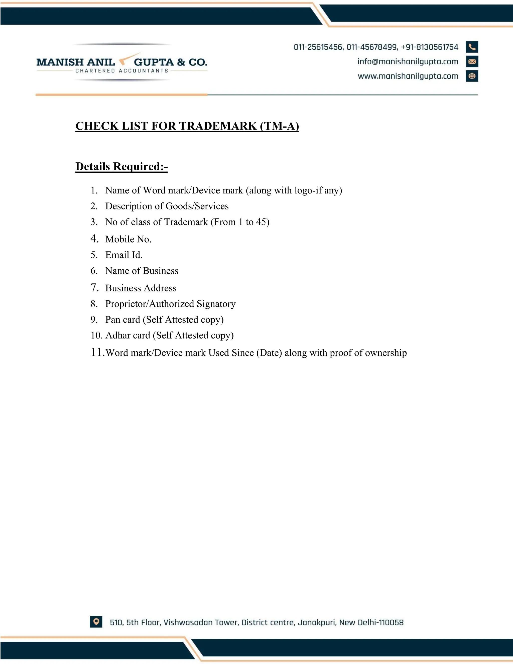 Check List for Trademark (TM-A) - Manish Anil Gupta | PDF