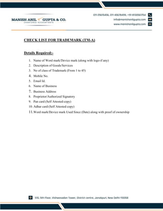 Check List for Trademark (TM-A) - Manish Anil Gupta | PDF