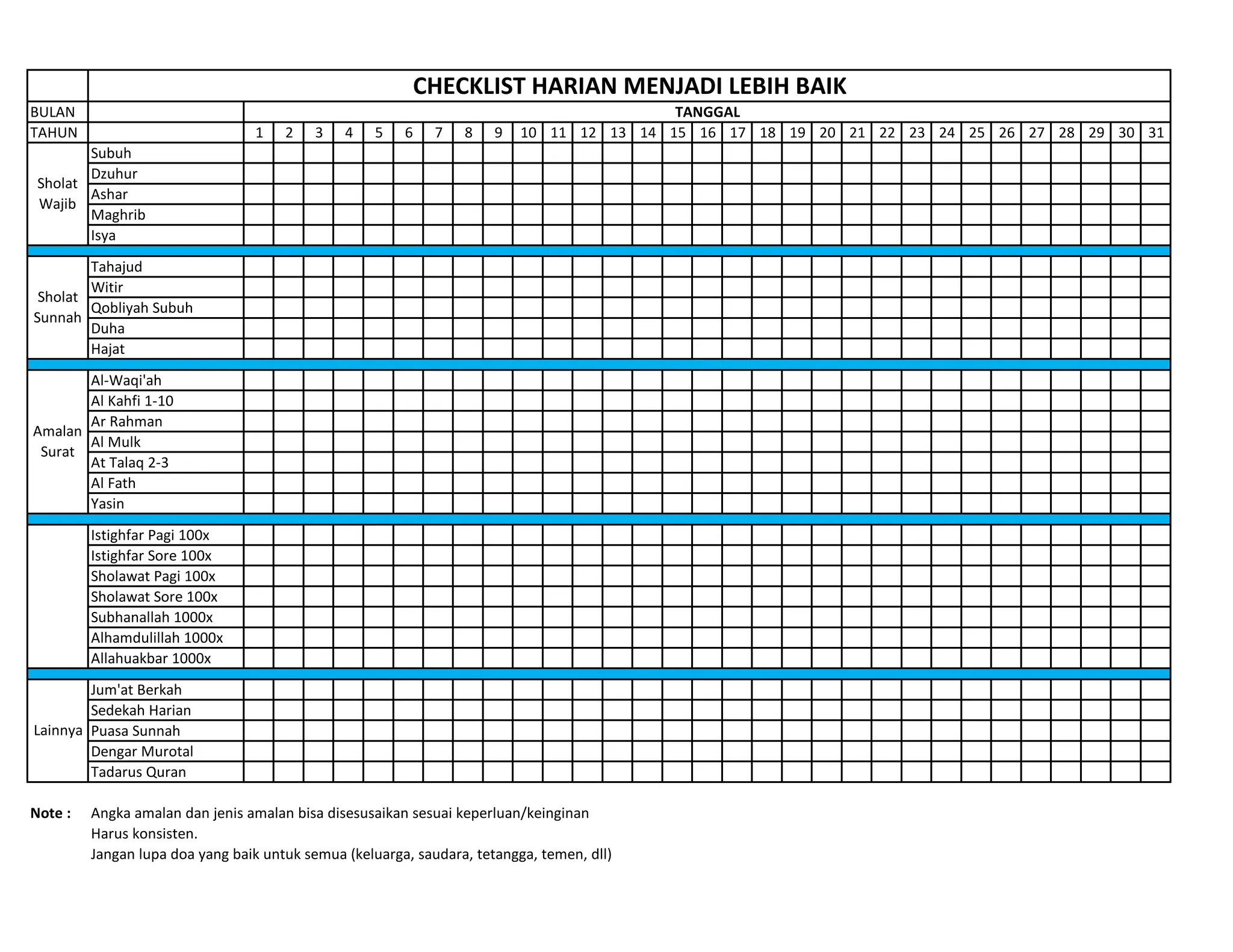 Checklist Harian Ibadahhhhhhhhhhhhhhhhhh | PDF