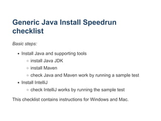 Checklist - How to install Java, Maven Intellij on Windows & Mac | PPT