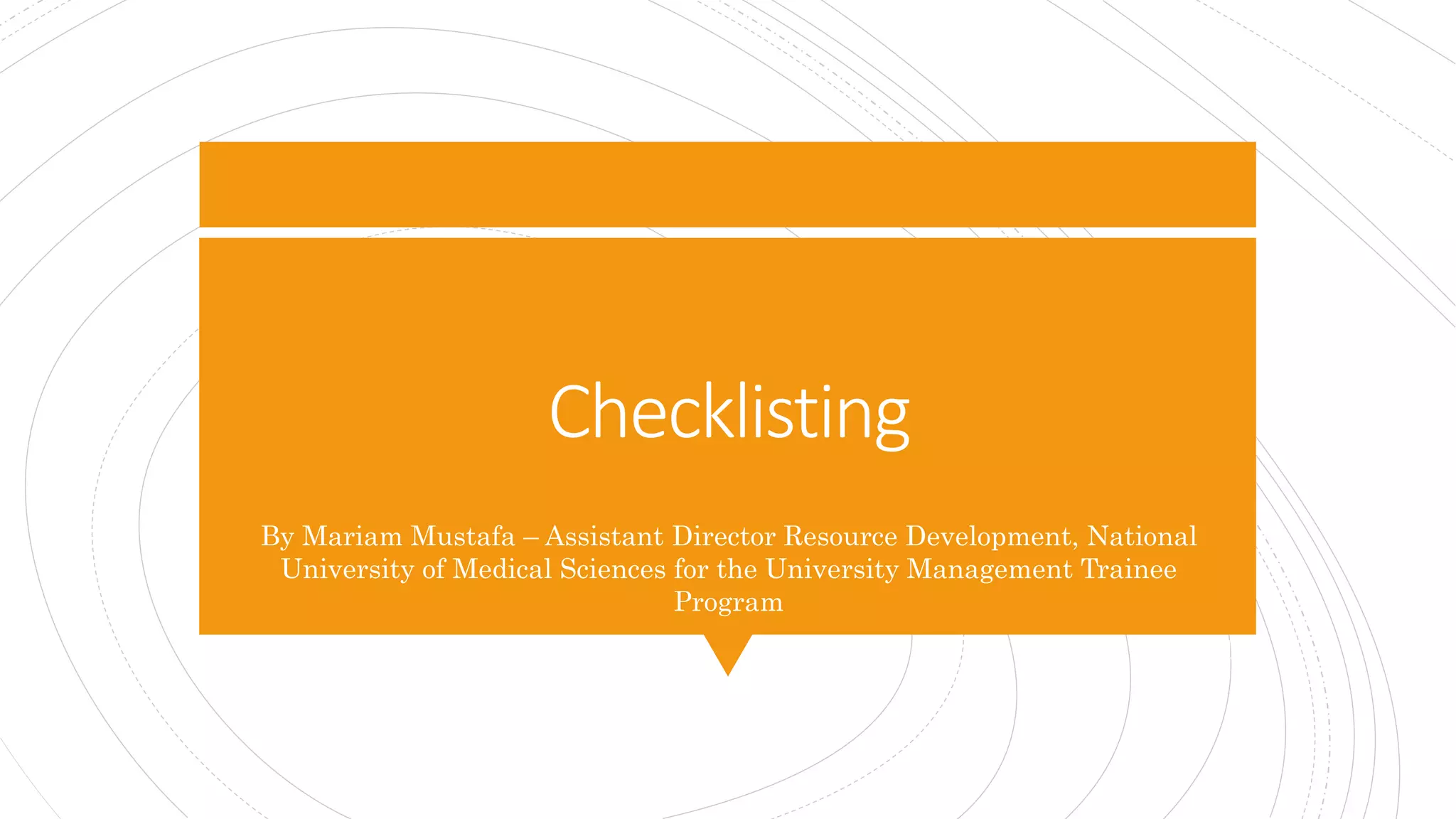How and why to Checklisting | PPT