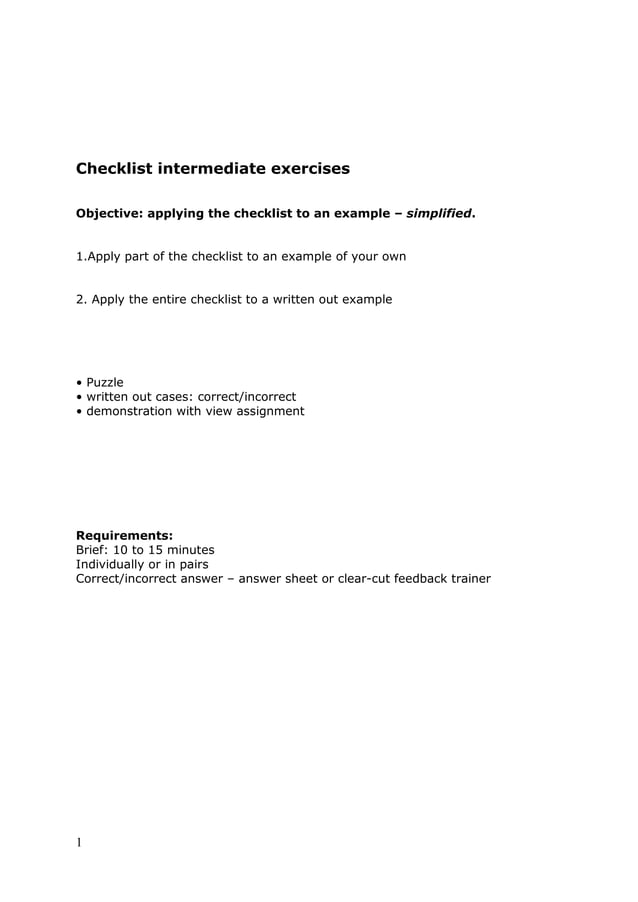 Checklist intermediate exercises | PDF | Educational Assessment | Education