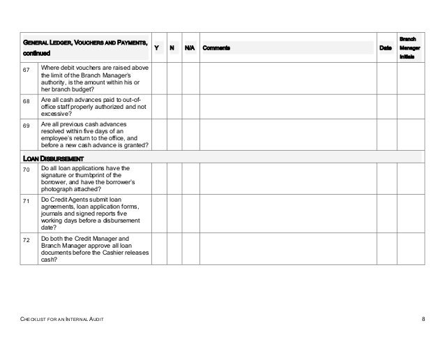 Checklist internal audit