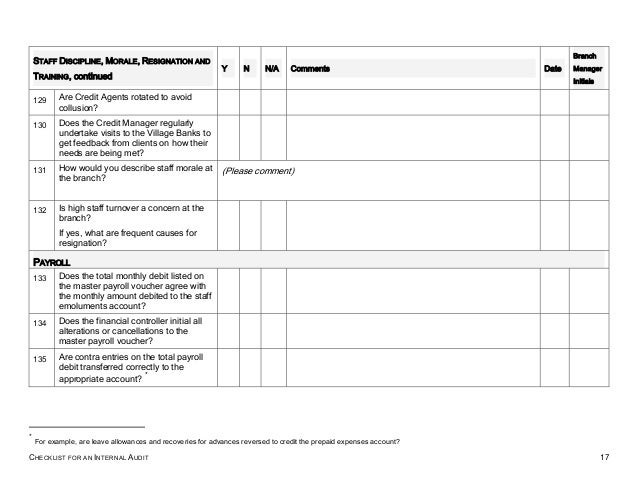Checklist internal audit