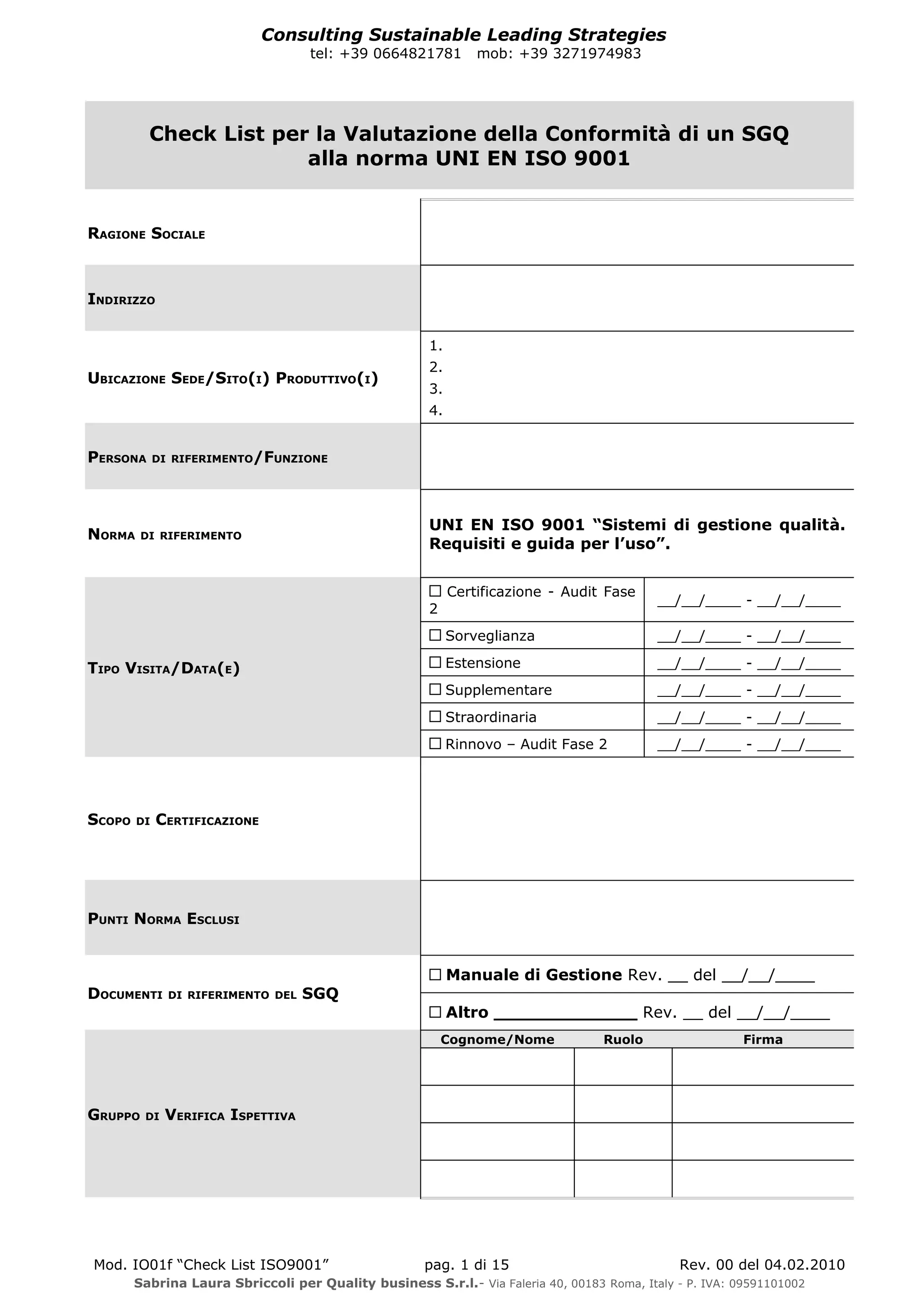 Check list ISO9001 | PDF