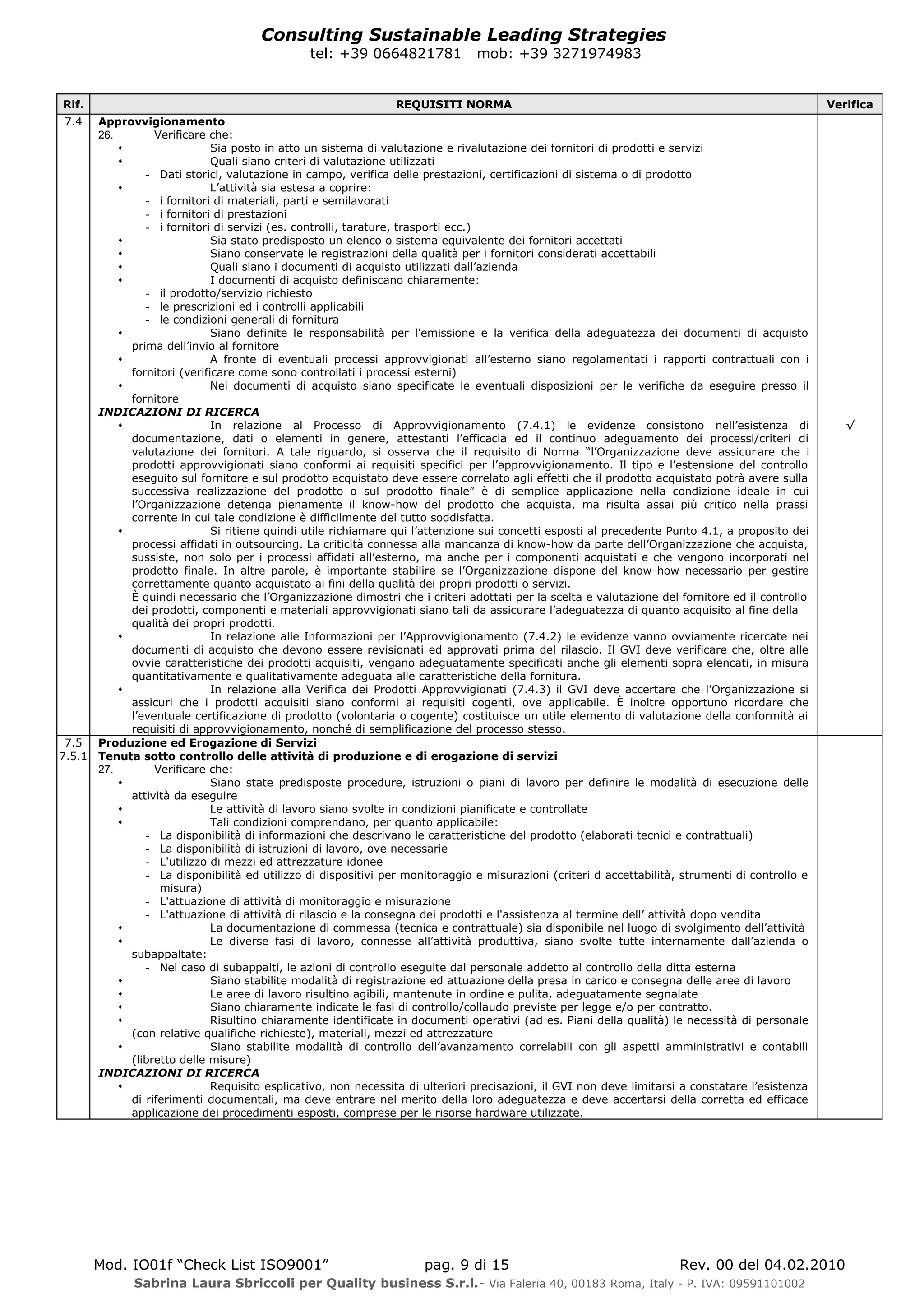 Check list ISO9001 | PDF