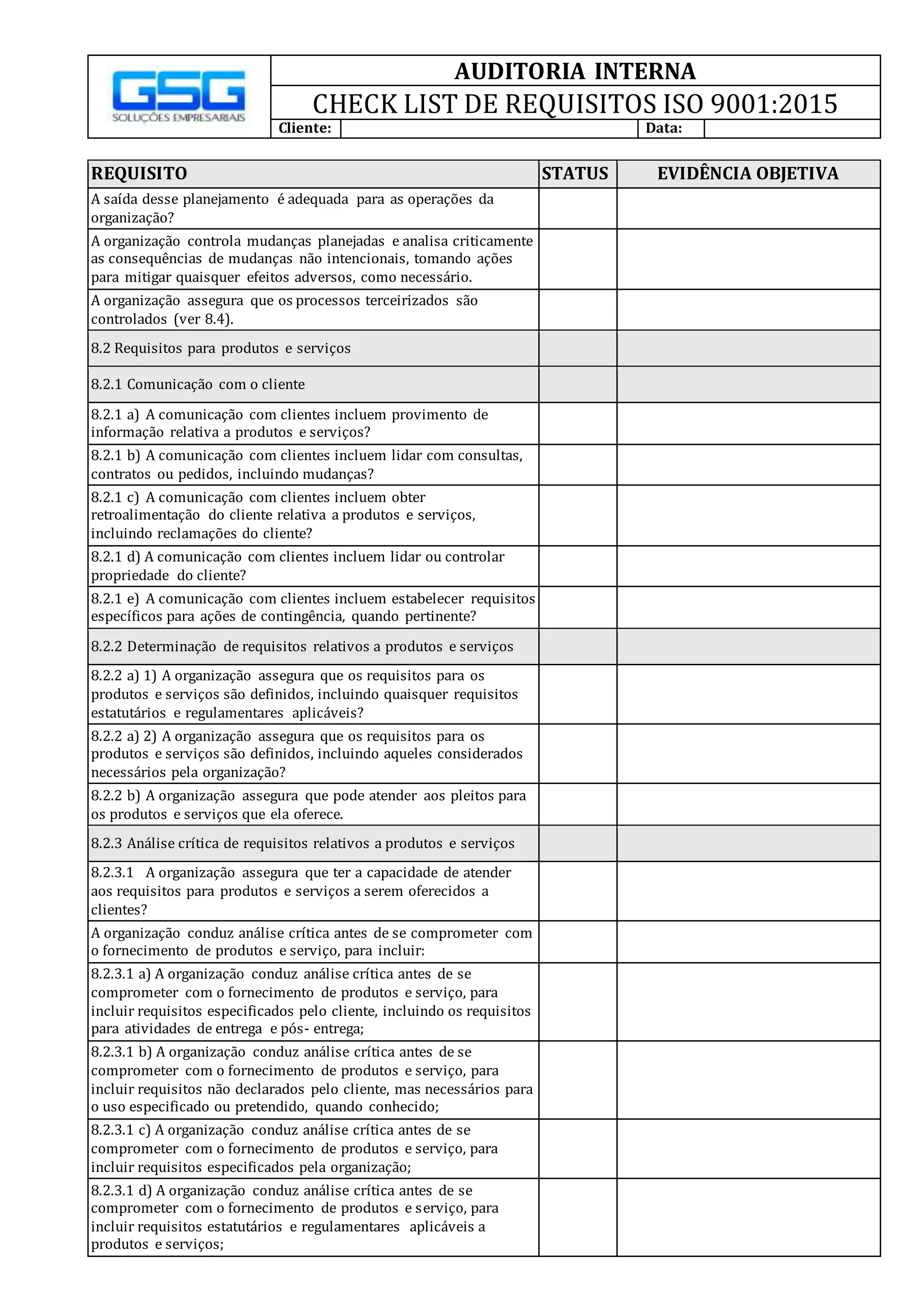Check List ISO 9001-2015 - Rev.0 - GSG.docx | Computer Software and ...
