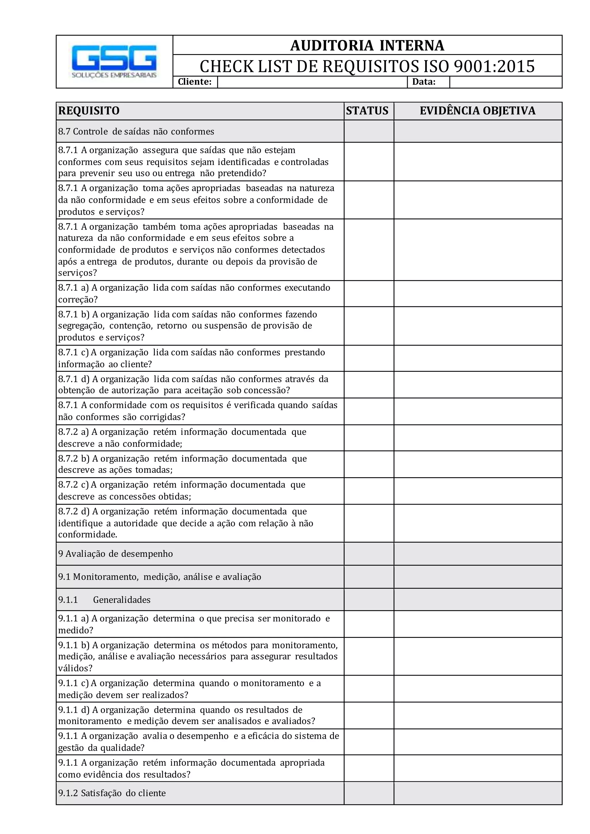 Check List ISO 9001-2015 - Rev.0 - GSG.docx | Computer Software and ...