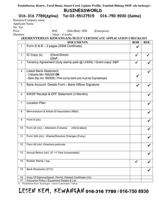 Checklist mof latest rob kewangan enterprise | DOC