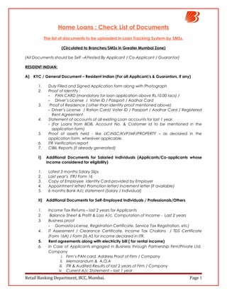 Check list of documents home loan | DOC