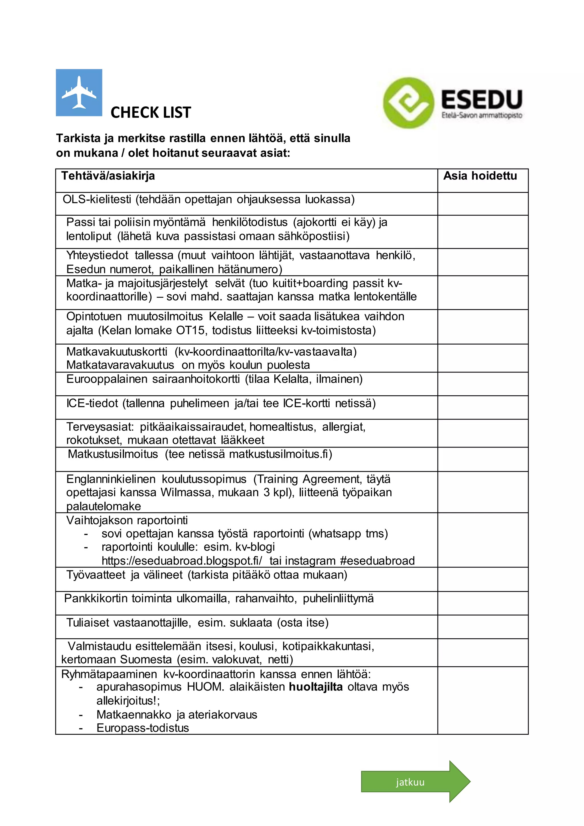 Check list opiskelijat | PDF