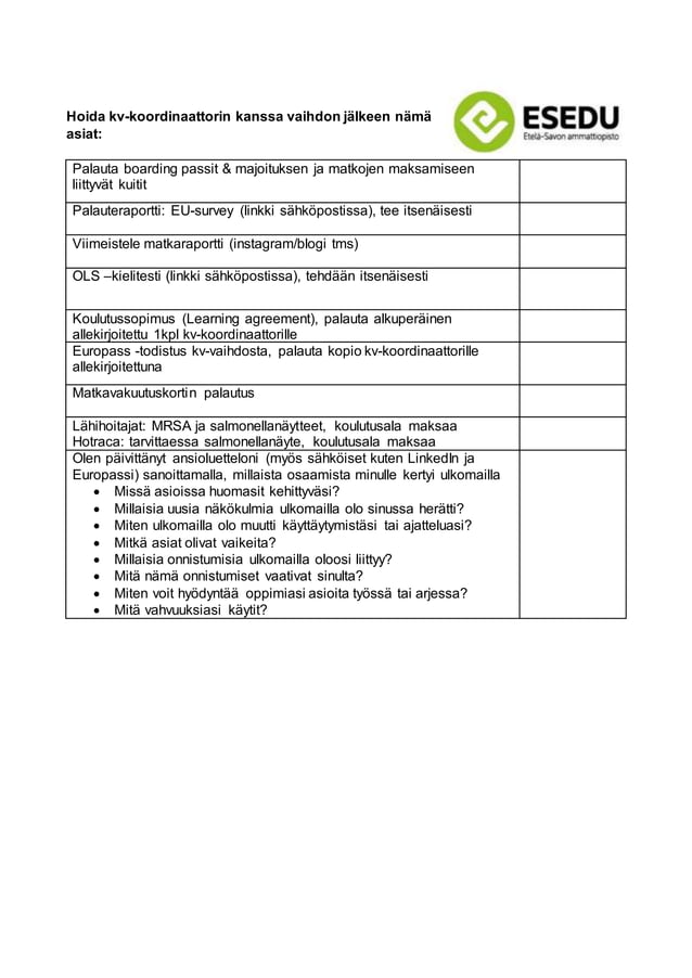 Check list opiskelijat | PDF