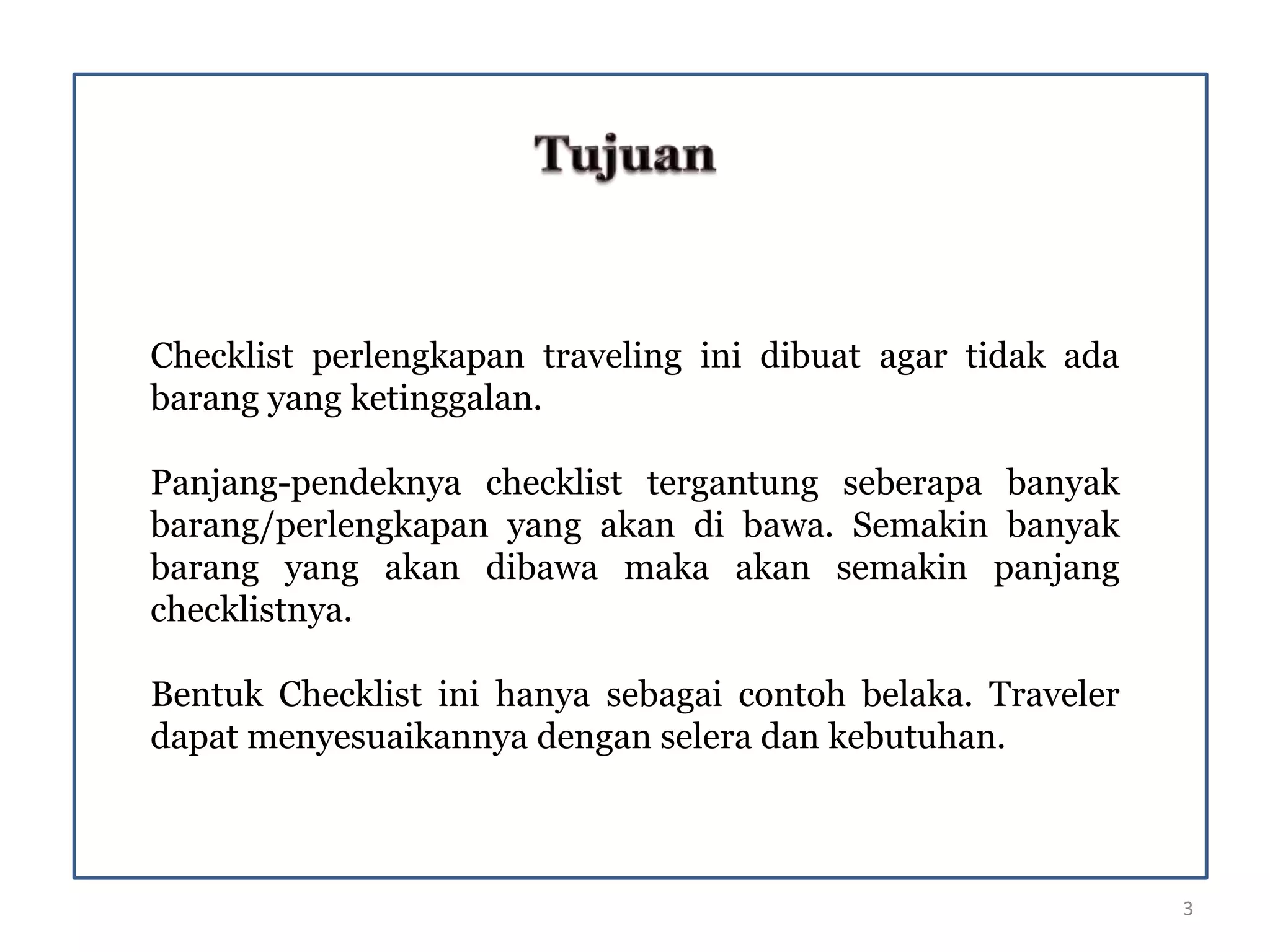 Checklist Perlengkapan Traveling ppt | PPTX