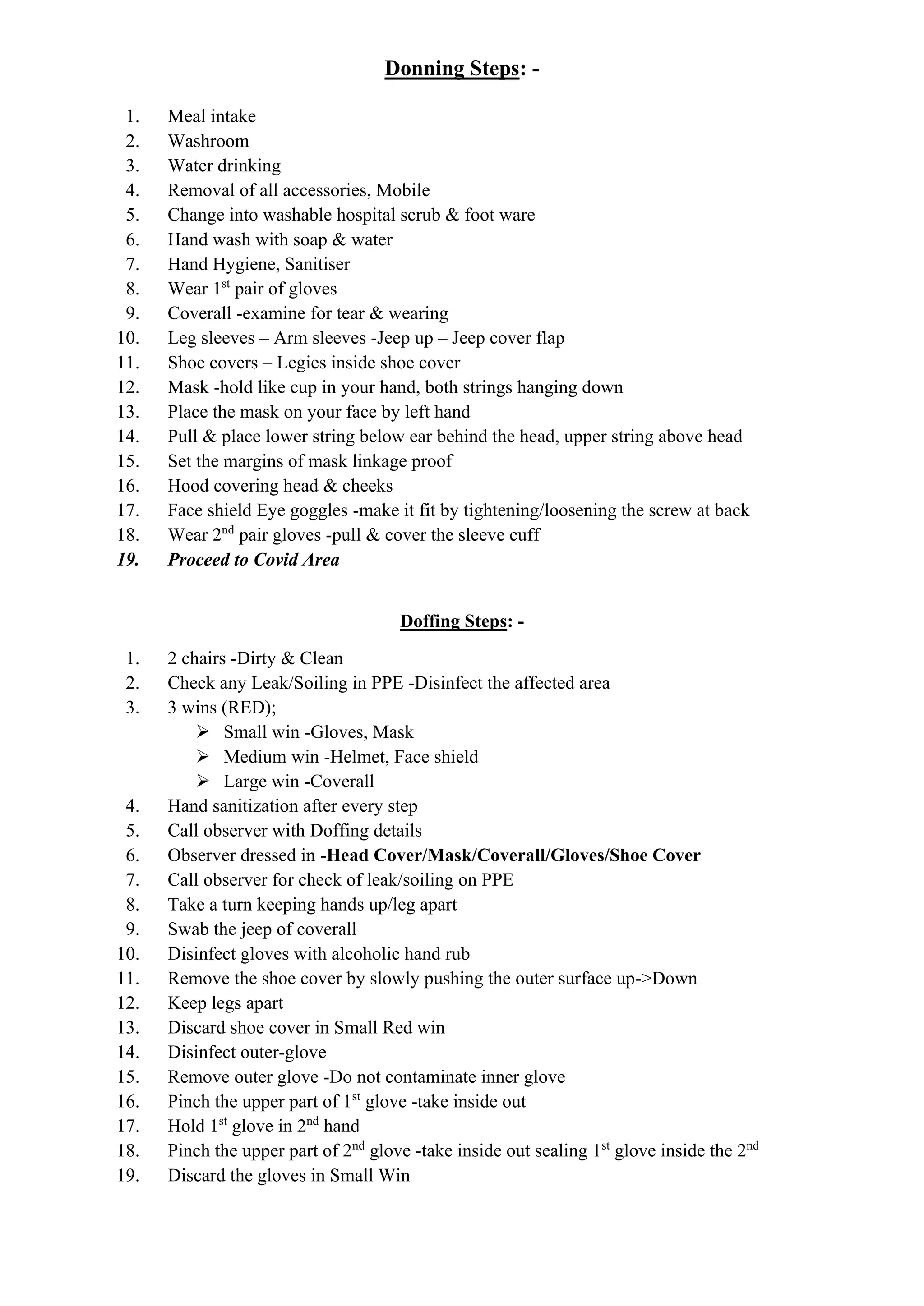 COVID19-Checklist PPE technique steps by Dr Narayan | PDF