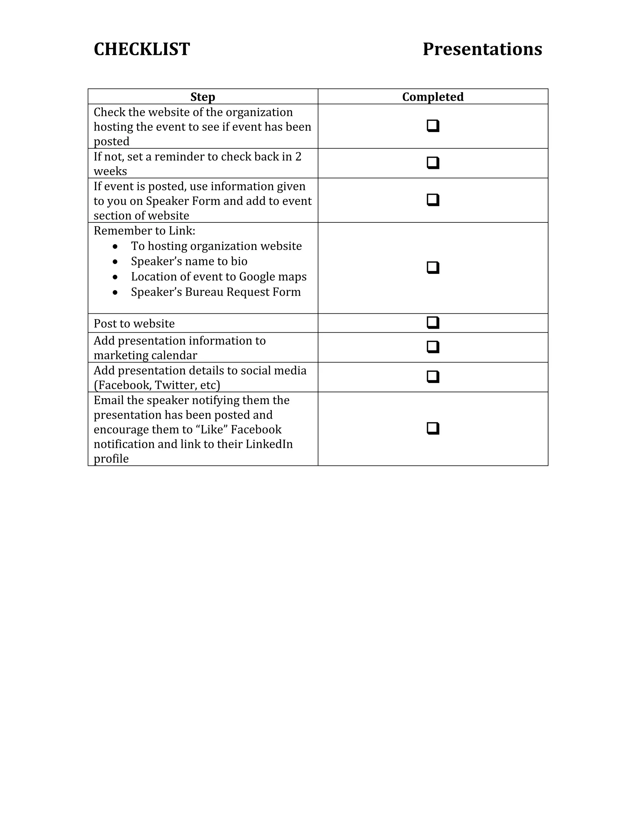 Checklist presentations | PDF