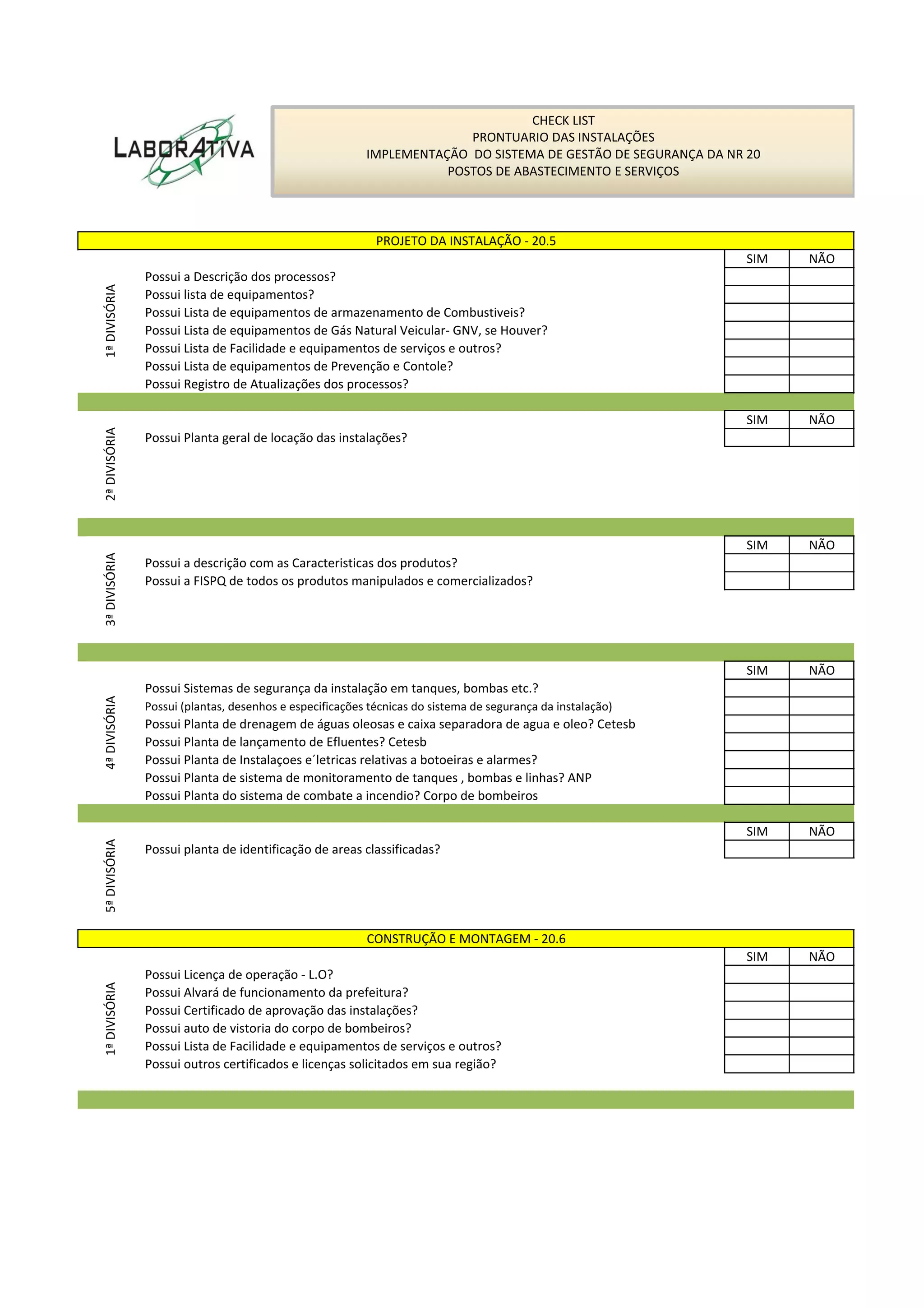 Check list prontuário NR 20 | PDF
