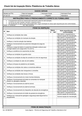 Check List para plataforma Elevatória - NR 18 | PDF