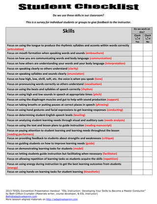 TESOL 2013 Handouts Checklist (Do you do these in the language ...