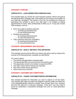Checklists for an Effective Lead Generation Campaign | PDF