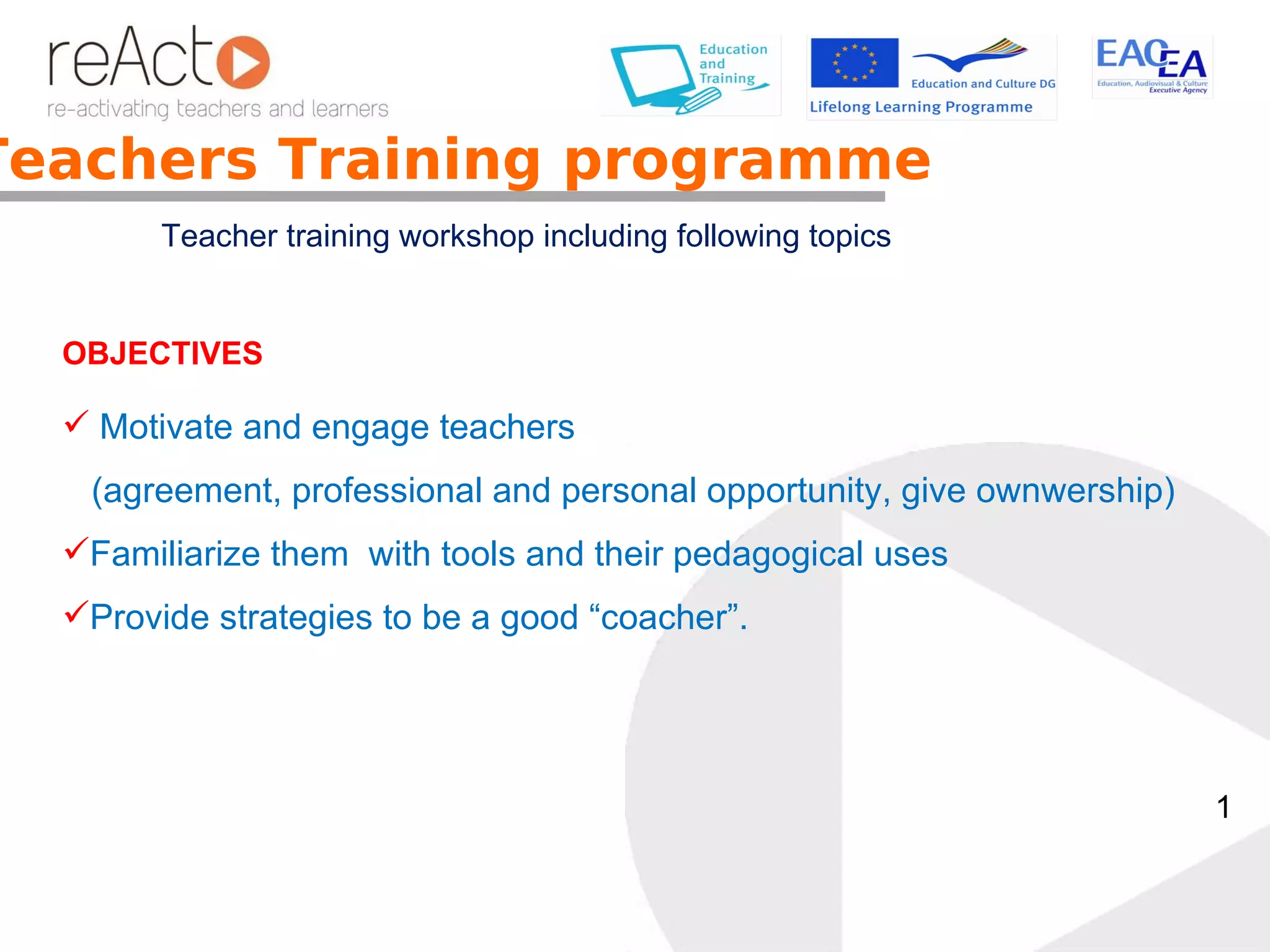Check list Teachers Training programme | PPT