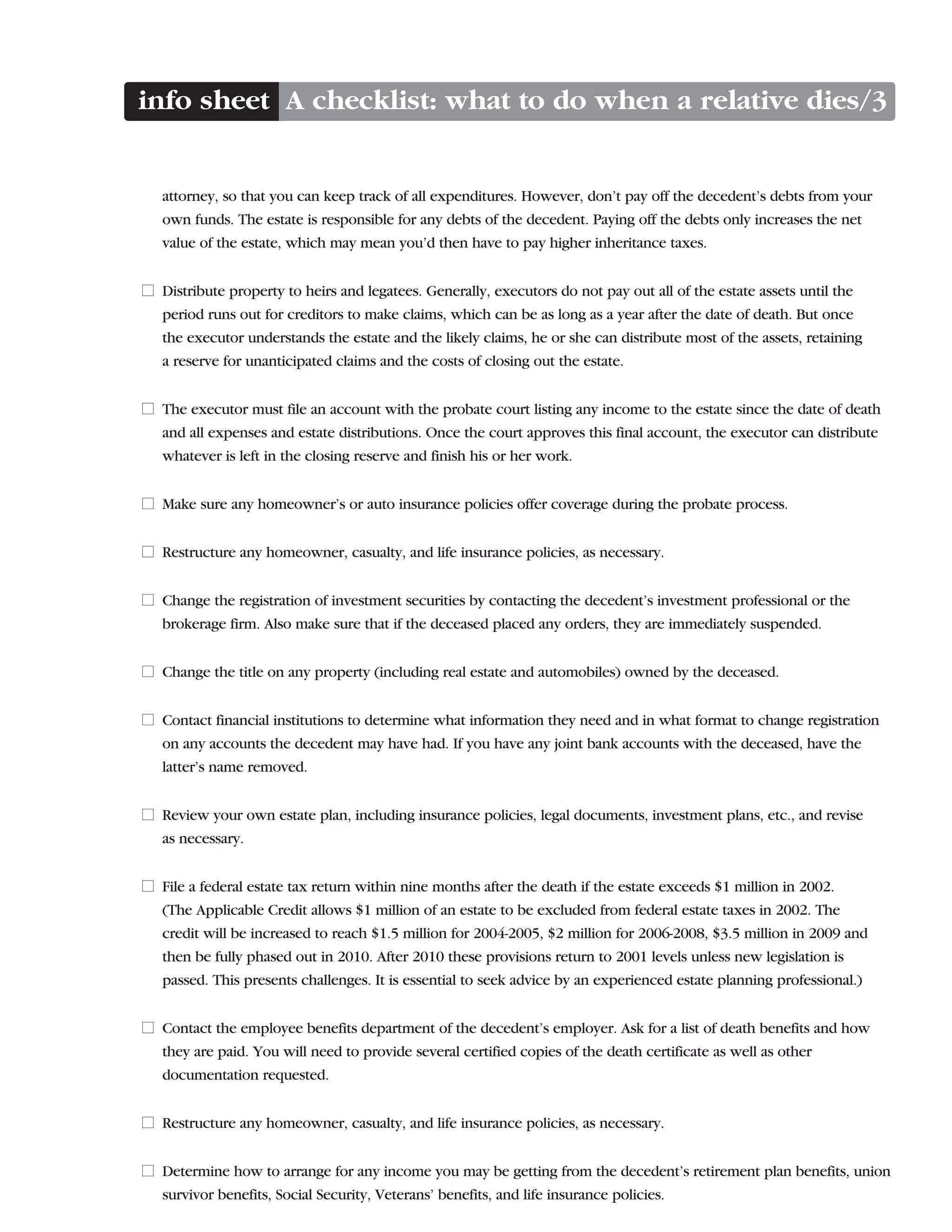 Checklist When A Relative Dies | PDF