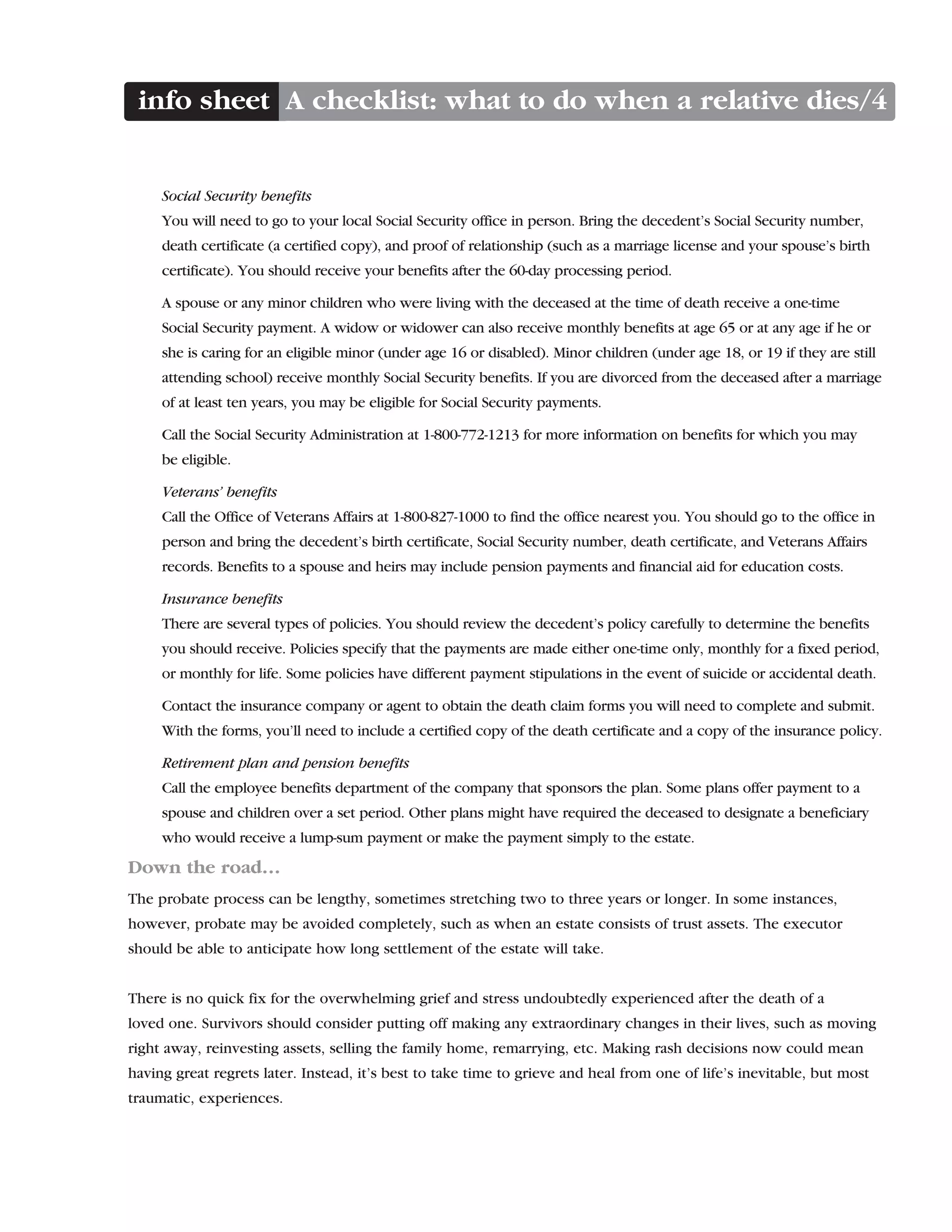 Checklist When A Relative Dies | PDF
