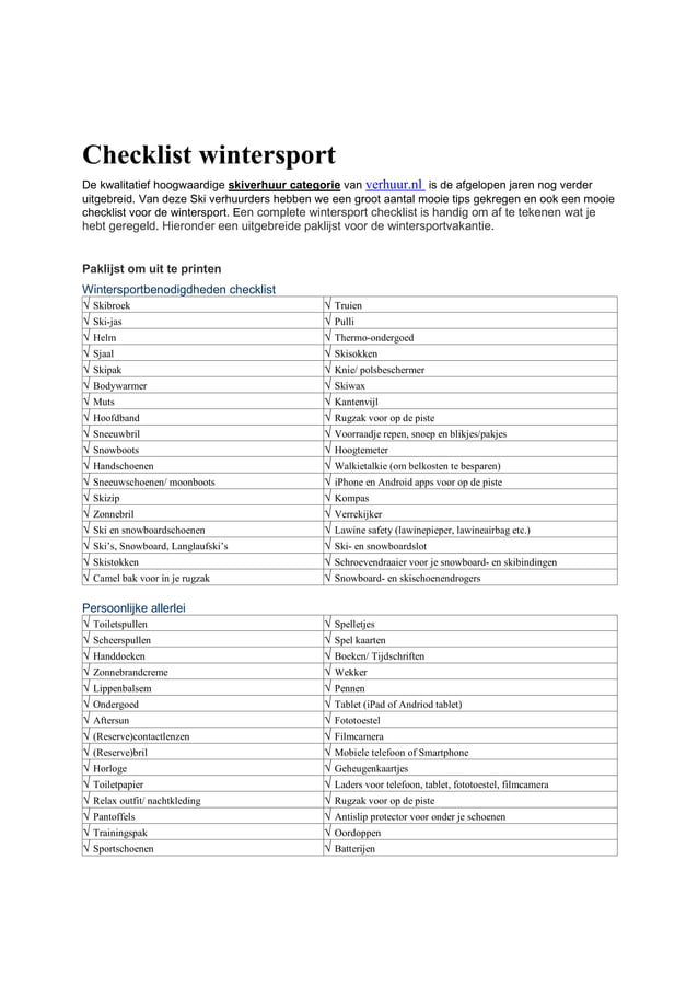 Checklist wintersport | PDF