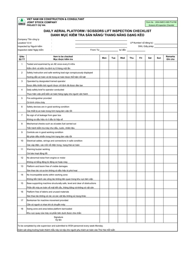 Daily areal platform and scissors lift checklist | PDF