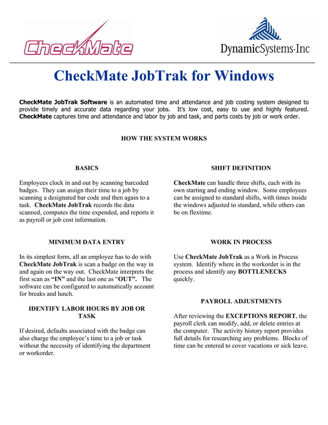 Check mate jobtracking g | PDF
