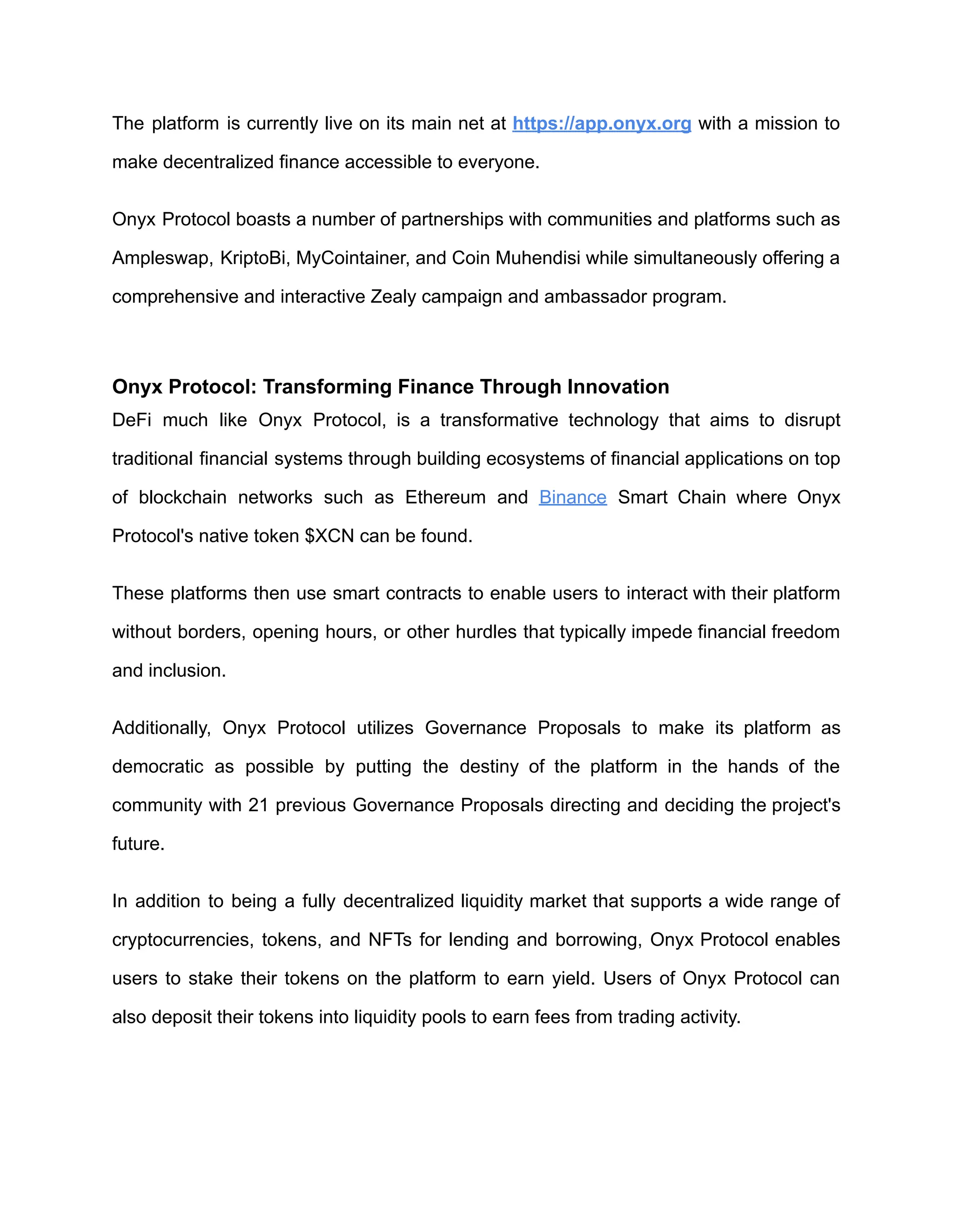 Check out Onyx Protocol, An Innovative and user-friendly DeFi Protocol ...