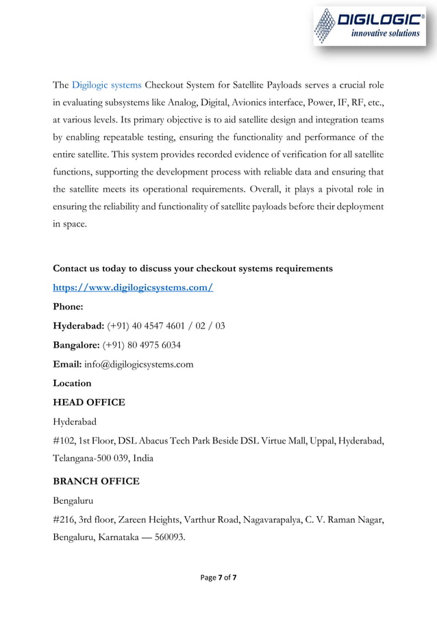 Checkout System for Satellite Payloads | Digilogic Systems | PDF