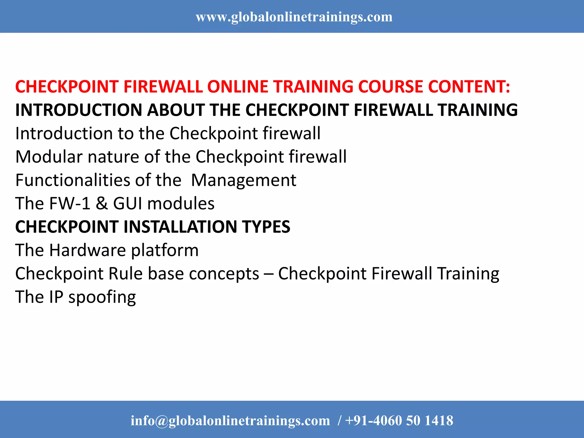Checkpoint Firewall Training | Checkpoint Firewall Online Course | PPTX