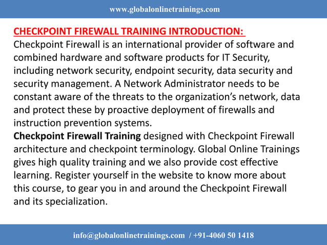 Checkpoint Firewall Training | Checkpoint Firewall Online Course | PPTX