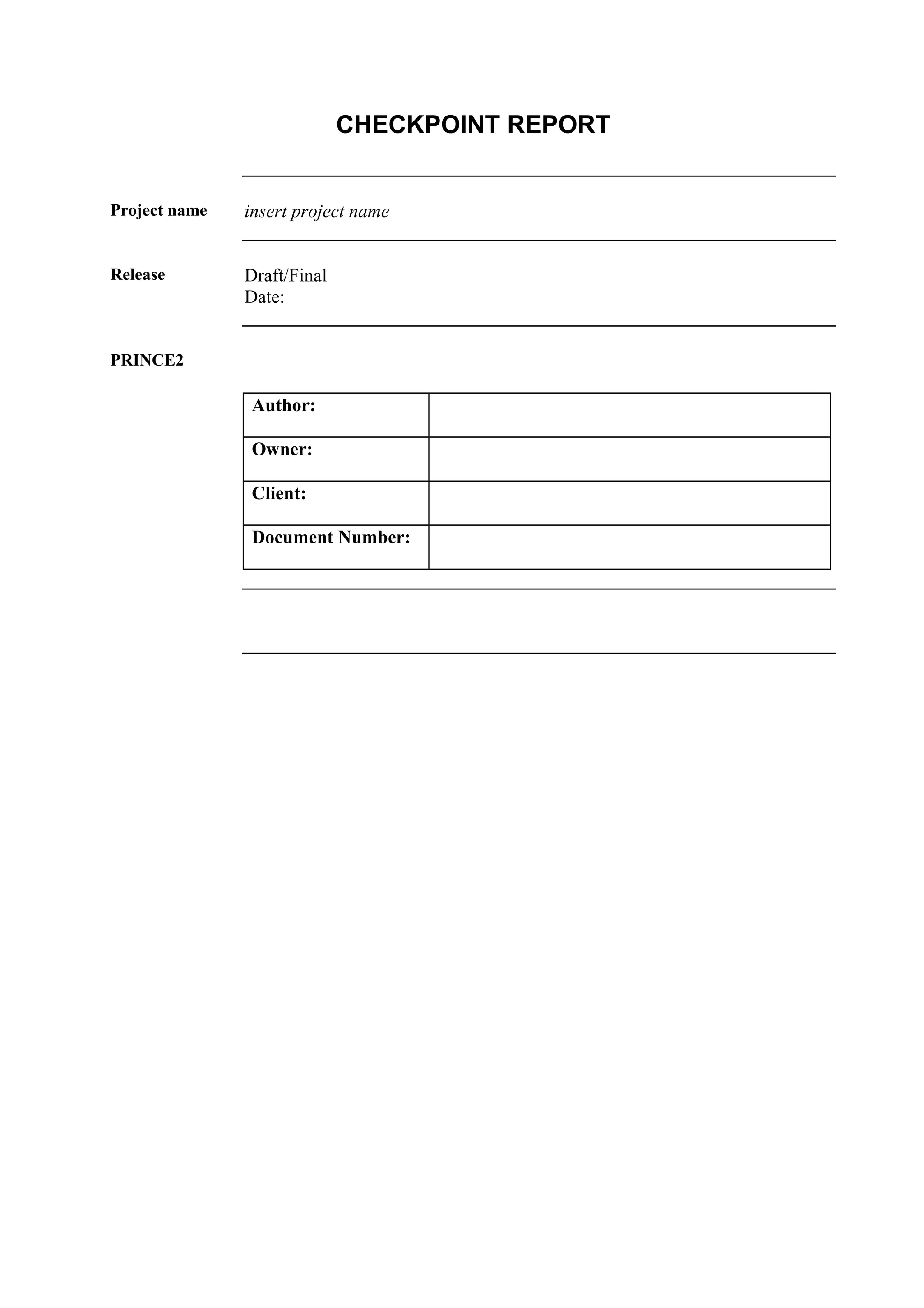 Prince 2, project managment Document Checkpoint report | DOC