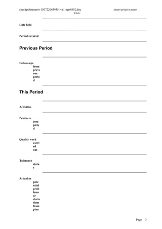 Prince 2, project managment Document Checkpoint report | DOC