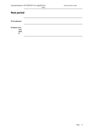 Prince 2, project managment Document Checkpoint report | DOC