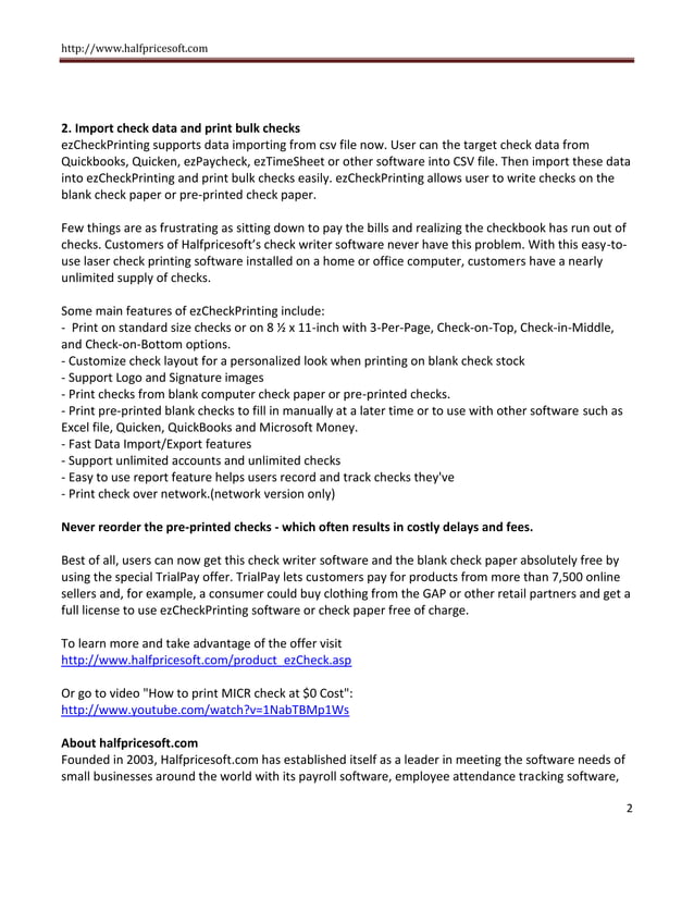 Printing Checks For QuickBooks or Quicken Is Easier With Check Writing ...